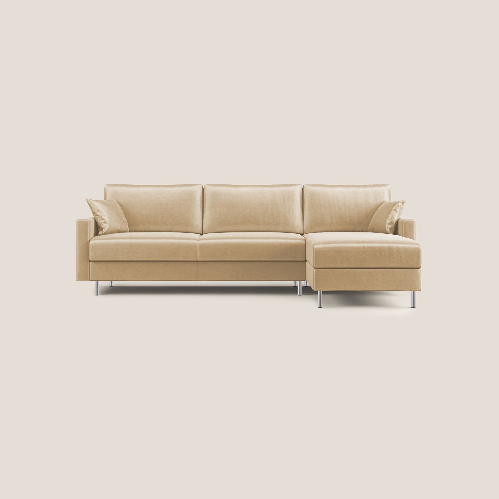 Andromeda Ecksofa mit Schlaffunktion aus wasserfestem weichem Samt T01 beige - divani.store