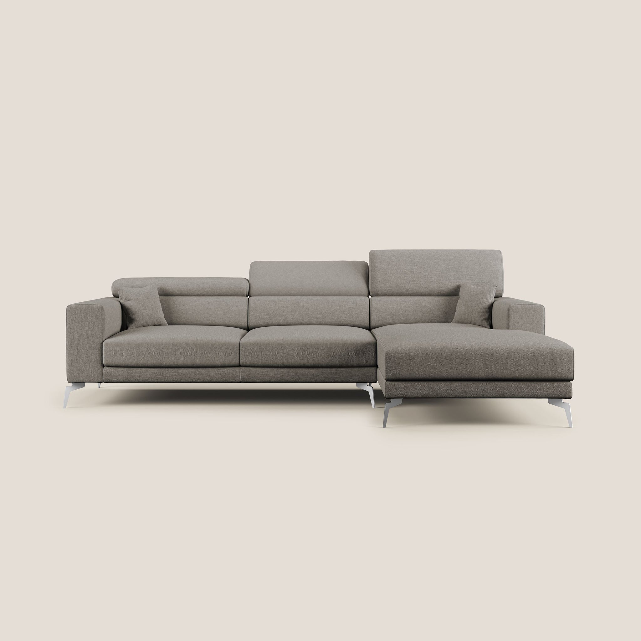 Blade Ecksofa mit verstellbaren Kopfstützen aus wasserfestem Stoff T13 graubeige - divani.store