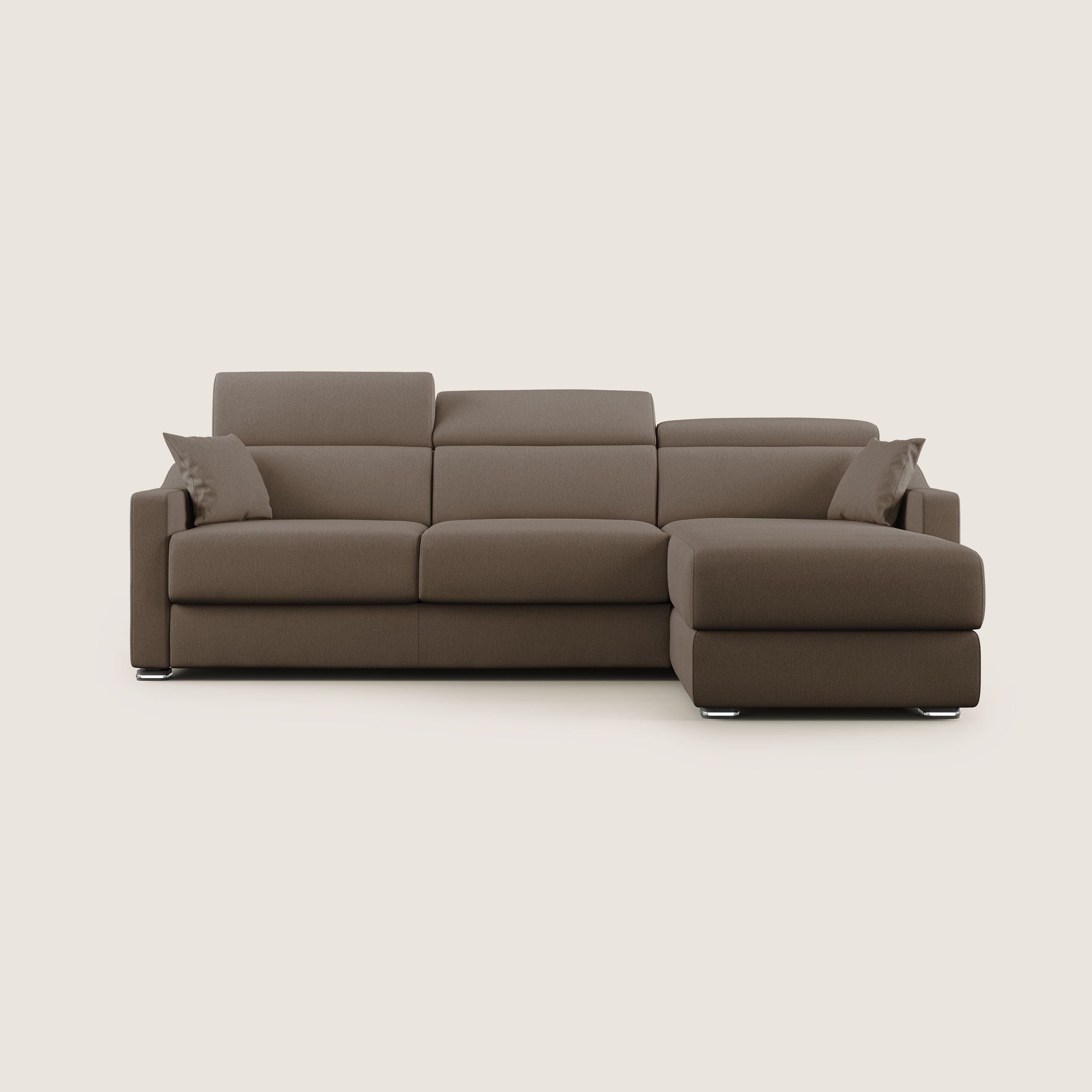 Amber Ecksofa mit Schlaffunktion aus schmutzabweisendem Stoff T05 braun - divani.store