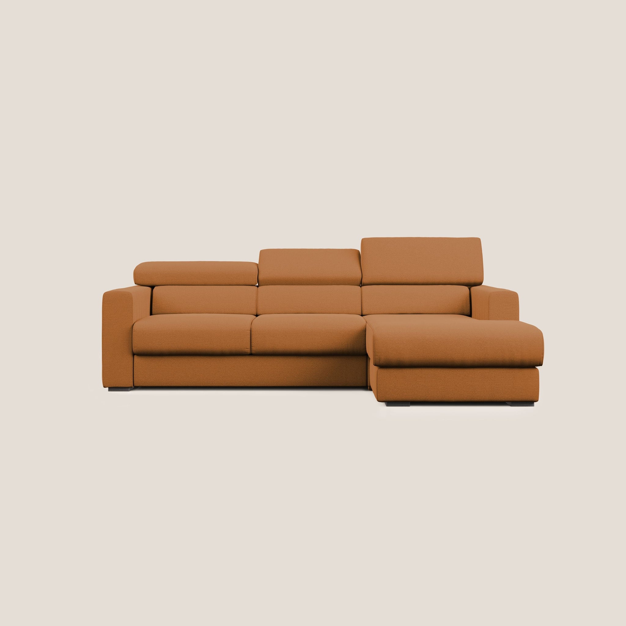 Dylan Ecksofa mit Bettkastenauszug aus geflammtem Stoff T19 orange - divani.store