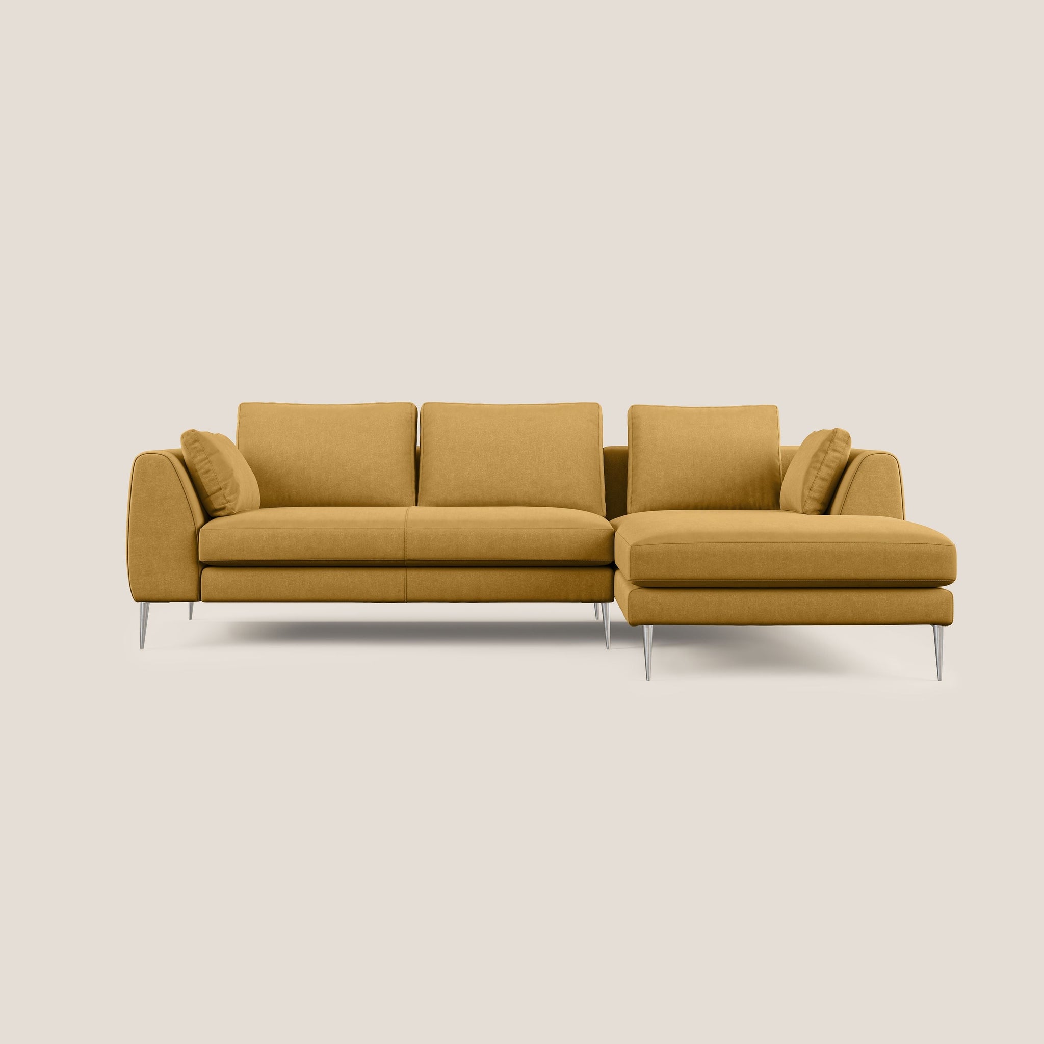 Plano modernes Ecksofa mit Halbinsel aus abwaschbarer Mikrofaser T11 gelb - divani.store